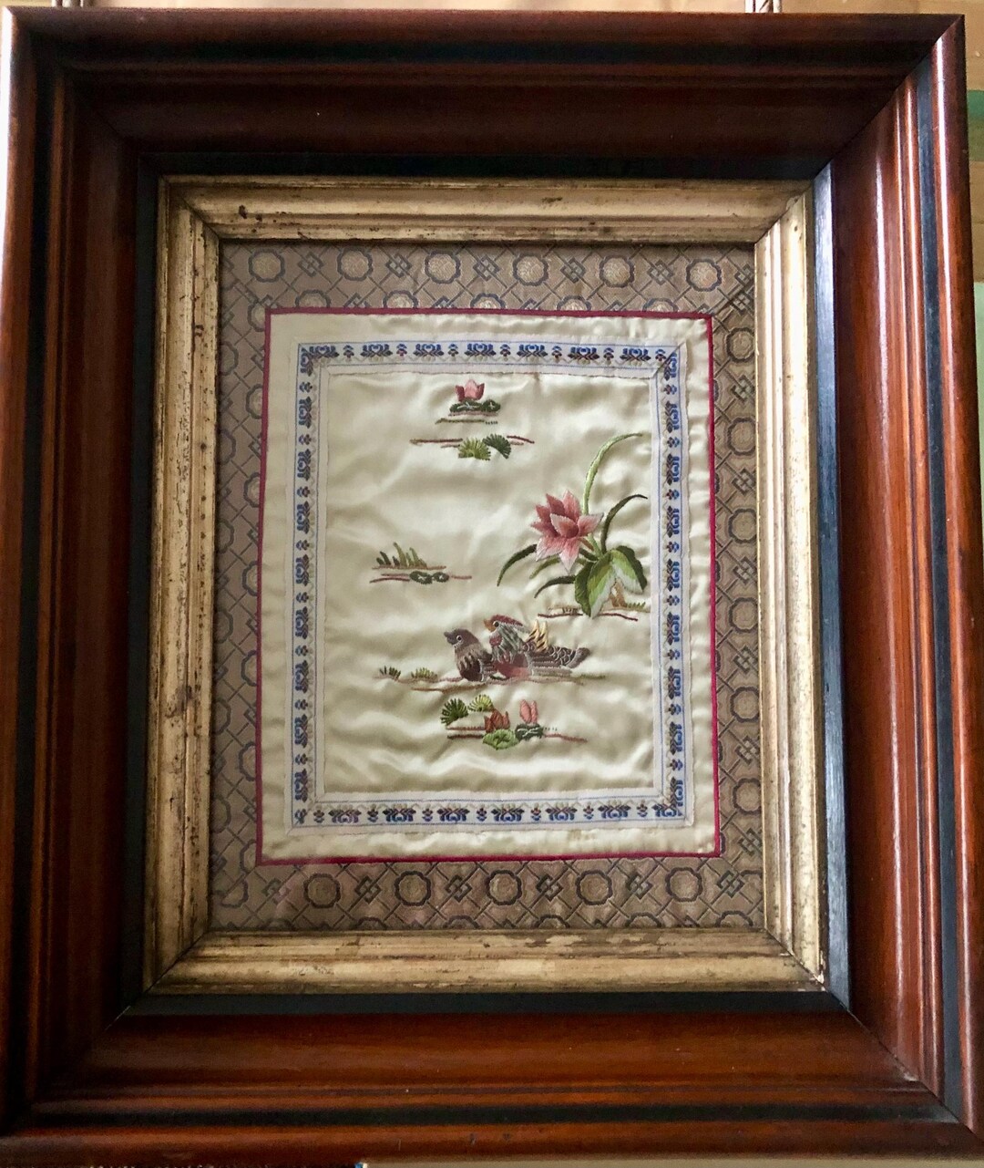 Guangdong Embroidery of Ducks and Lotus Flowers on Water, Framed Silk ...
