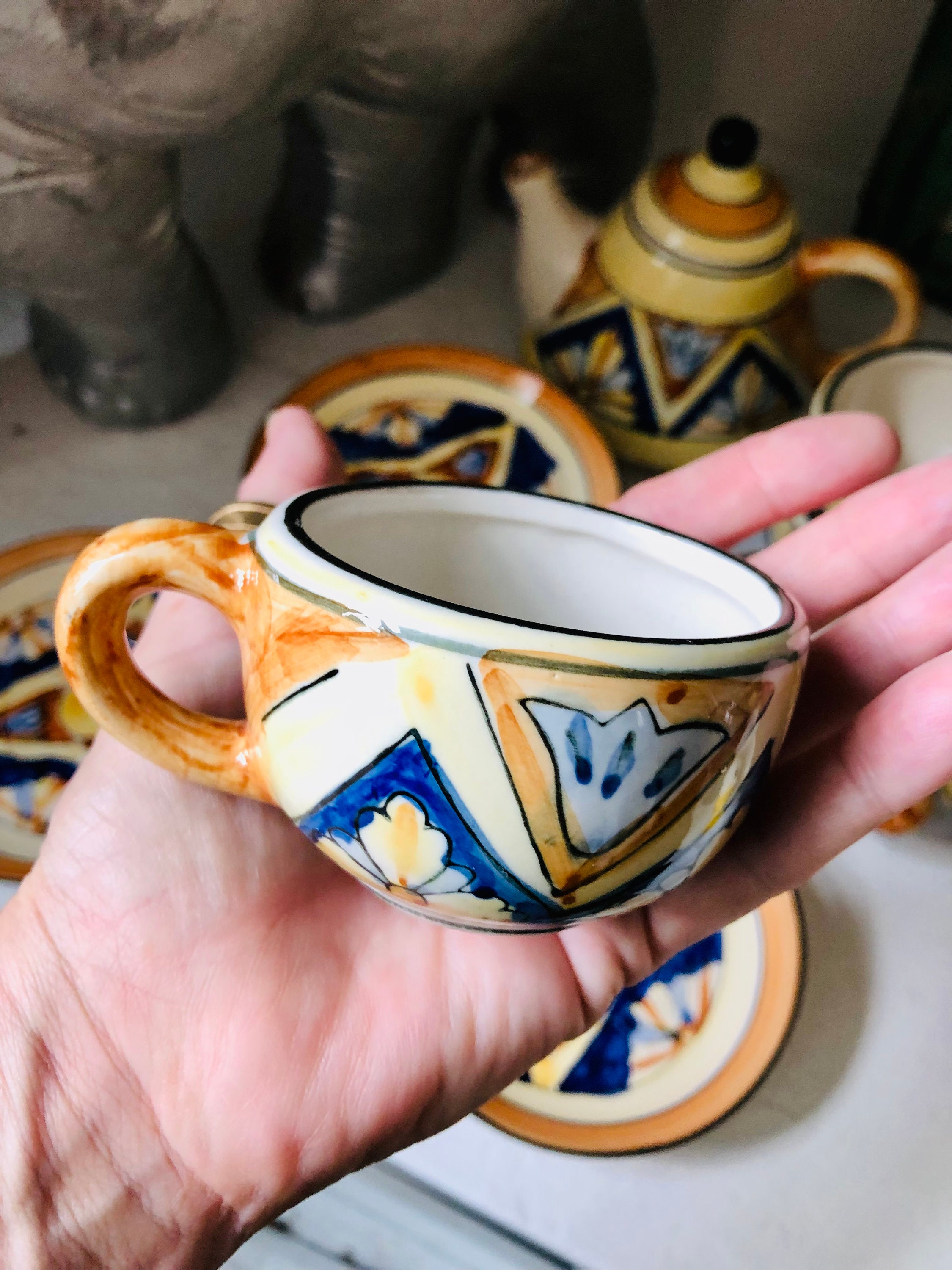 Deruta Italy Hand Painted Chocolate/espresso Set, 6 Cups and Saucers ...