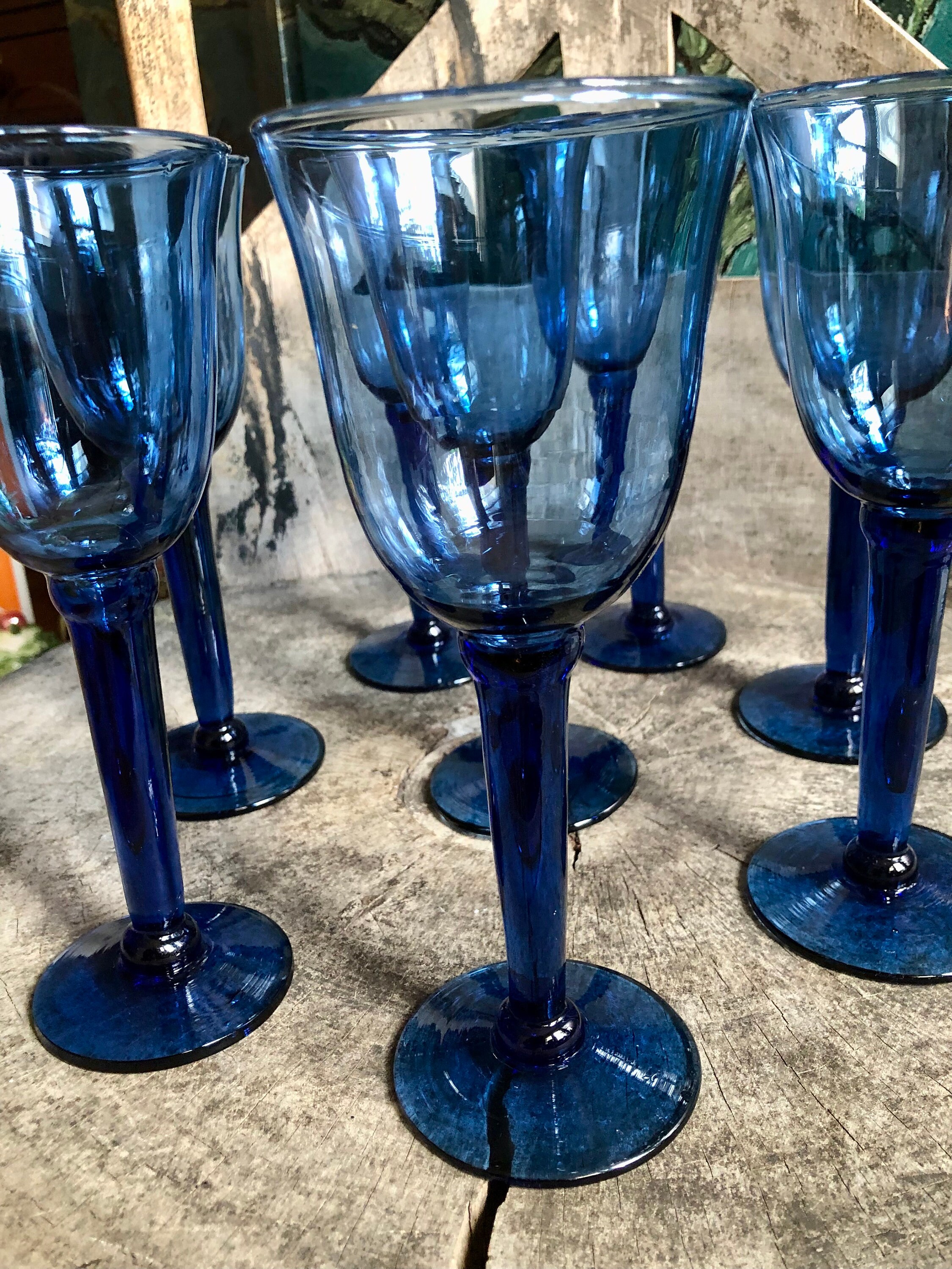 8 Cobalt Blue Hand Blown Goblets by Vidreco Valencia Spain - Etsy
