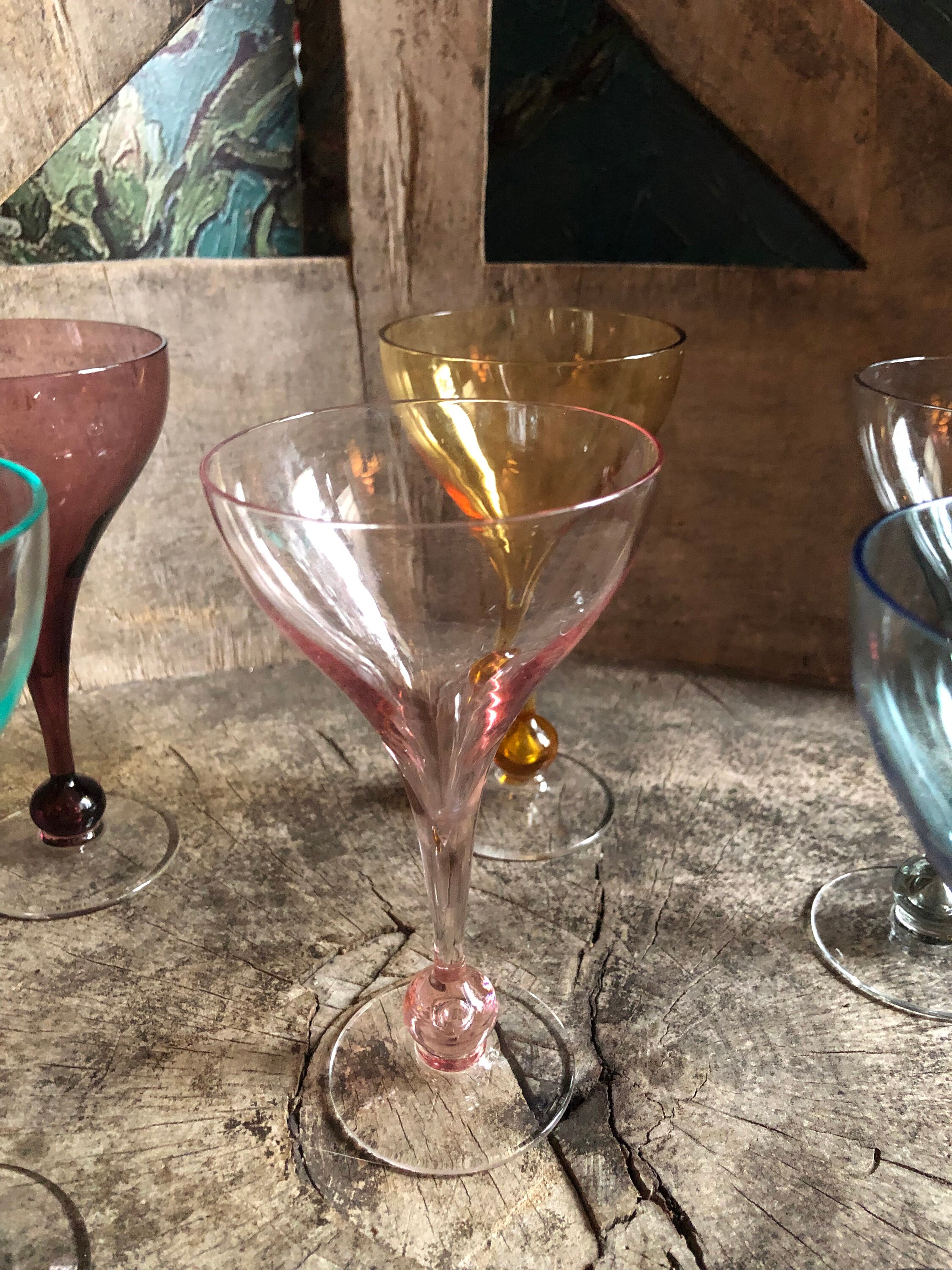 Morgantown Glass Co. 6 Teardrop, Pastel Colored Cocktail Glasses, MCM ...