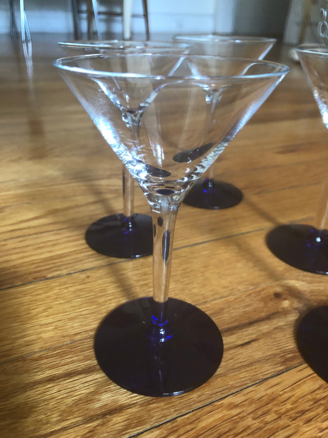 Cordial Martini Glasses With a Cobalt Blue Foot and Clear Stem and Bowl ...