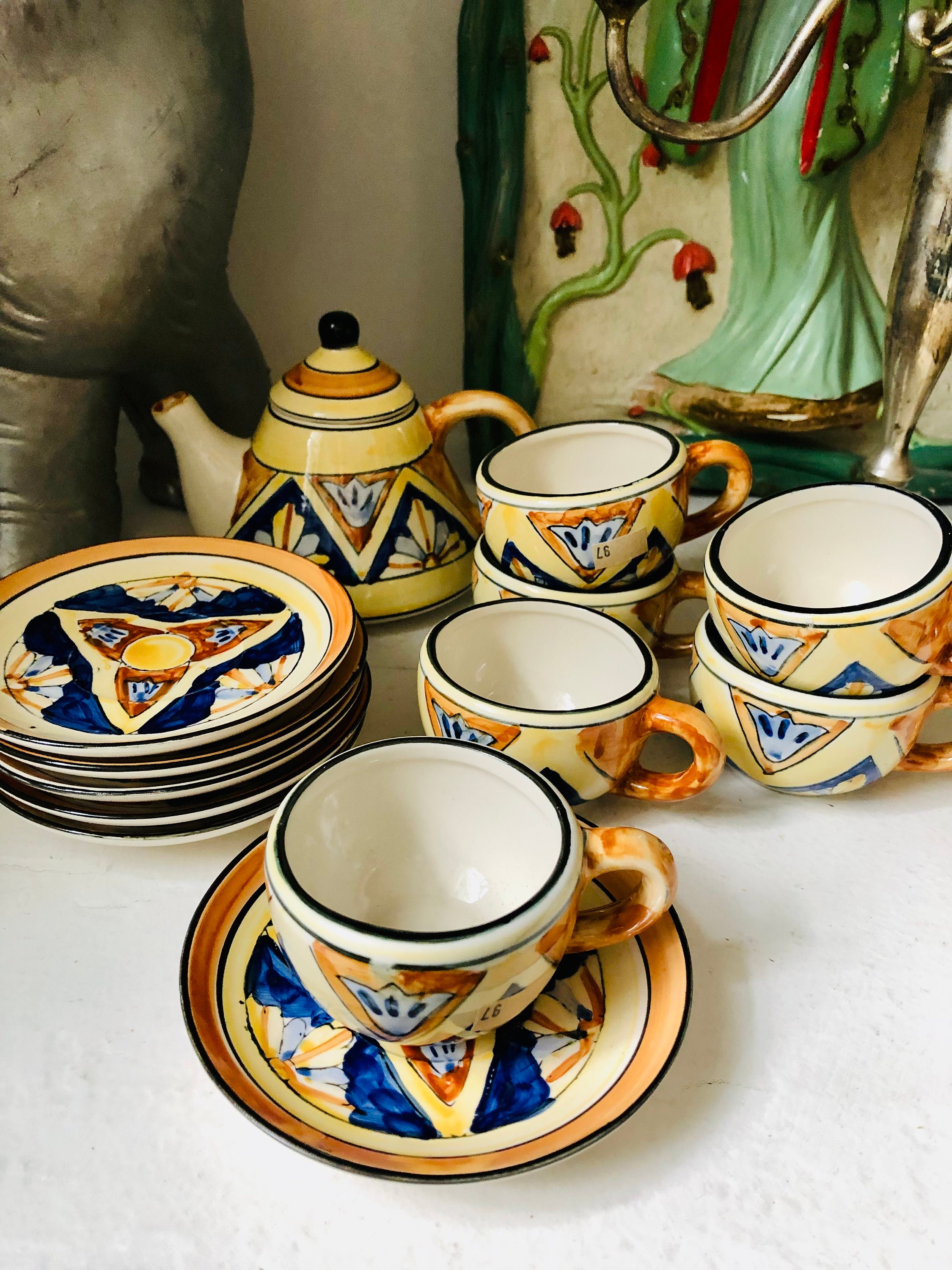 Deruta Italy Hand Painted Chocolate/espresso Set, 6 Cups and Saucers ...