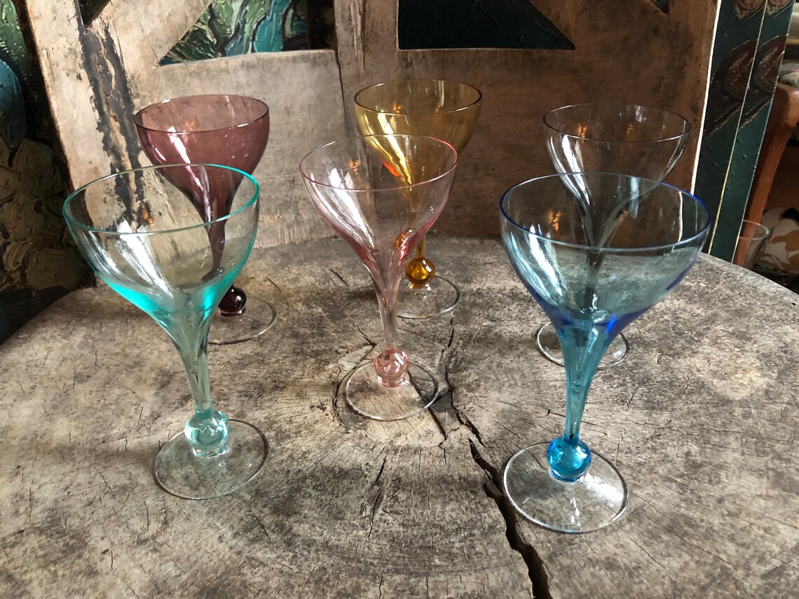 Morgantown Glass Co. 6 Teardrop, Pastel Colored Cocktail Glasses, MCM ...