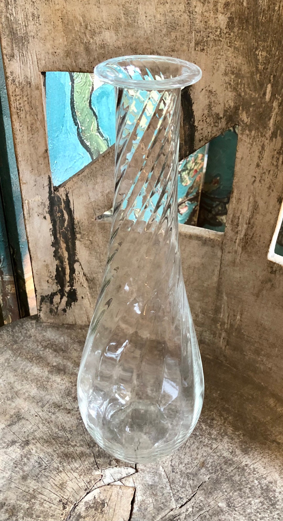 Clear, Tall Hand Blown Art Glass Carafe Vase With Optic Swirl - Etsy