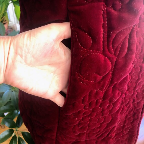 Quilted wine colored velvet Tang jacket, wool lined, … - Gem