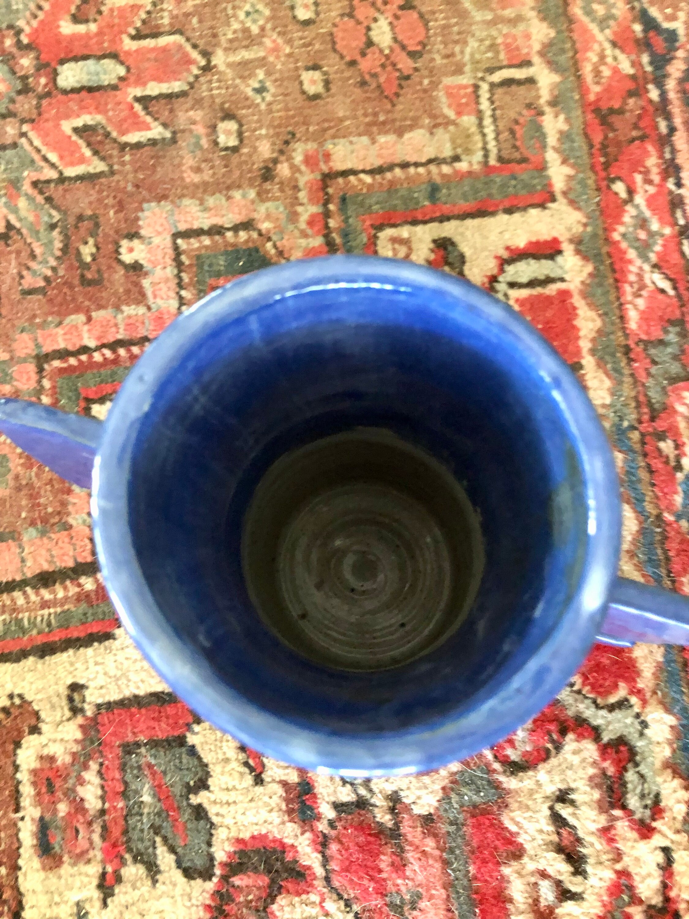 Studio Art Pottery Vase, Avant-garde Lily of the Valley Flowers on Blue ...
