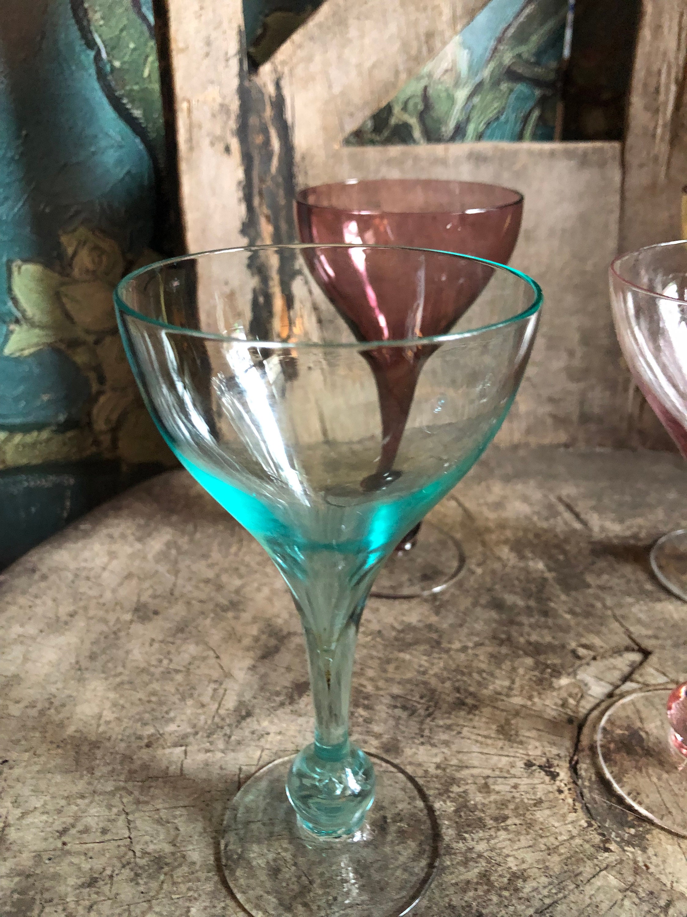 Morgantown Glass Co 6 Teardrop Pastel Colored Cocktail Glasses Mcm Vintage Bar Perfection