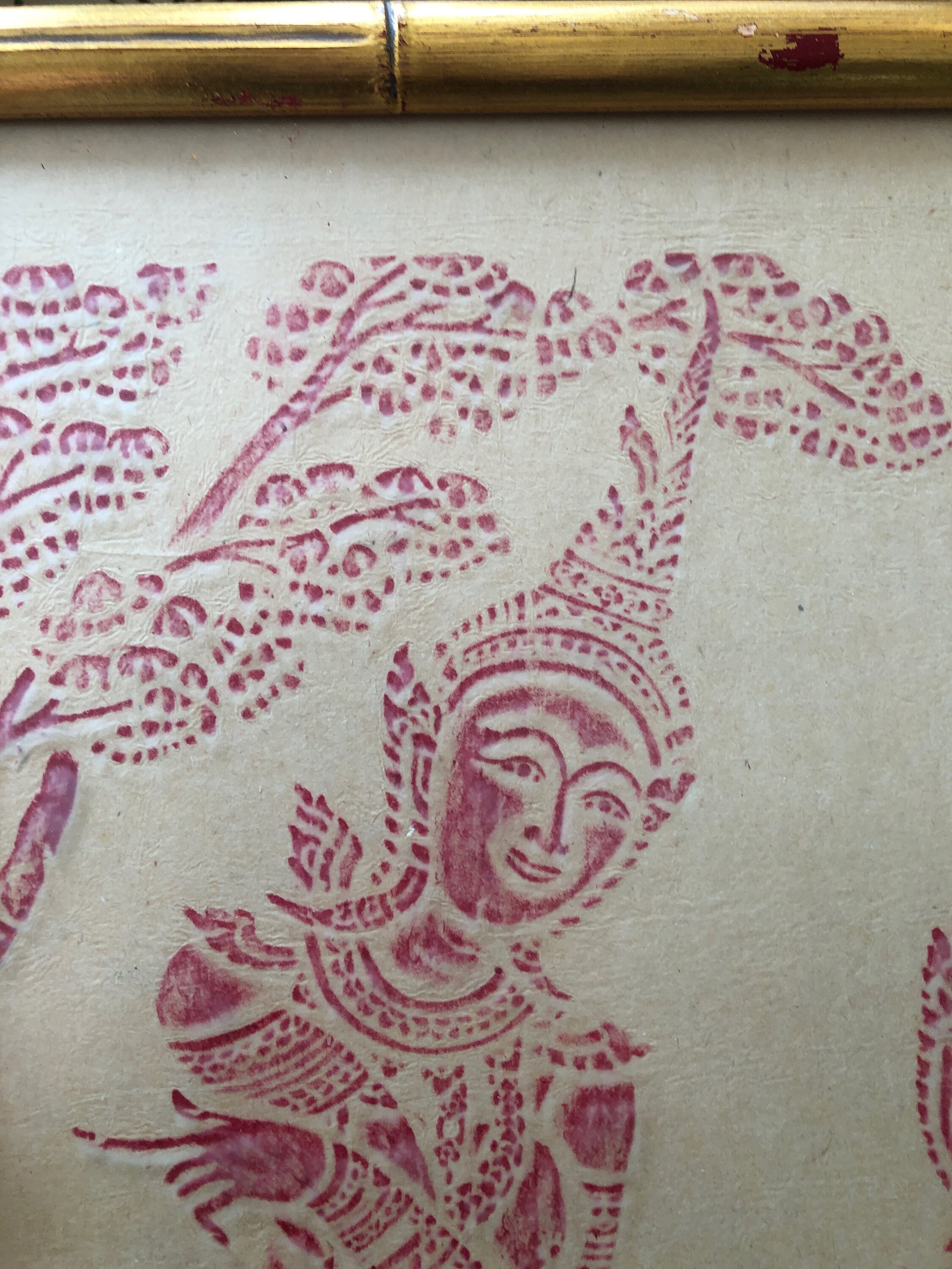 Midcentury Angkor Wat Temple Rubbing in Red Ink on Rice Paper, Framed ...