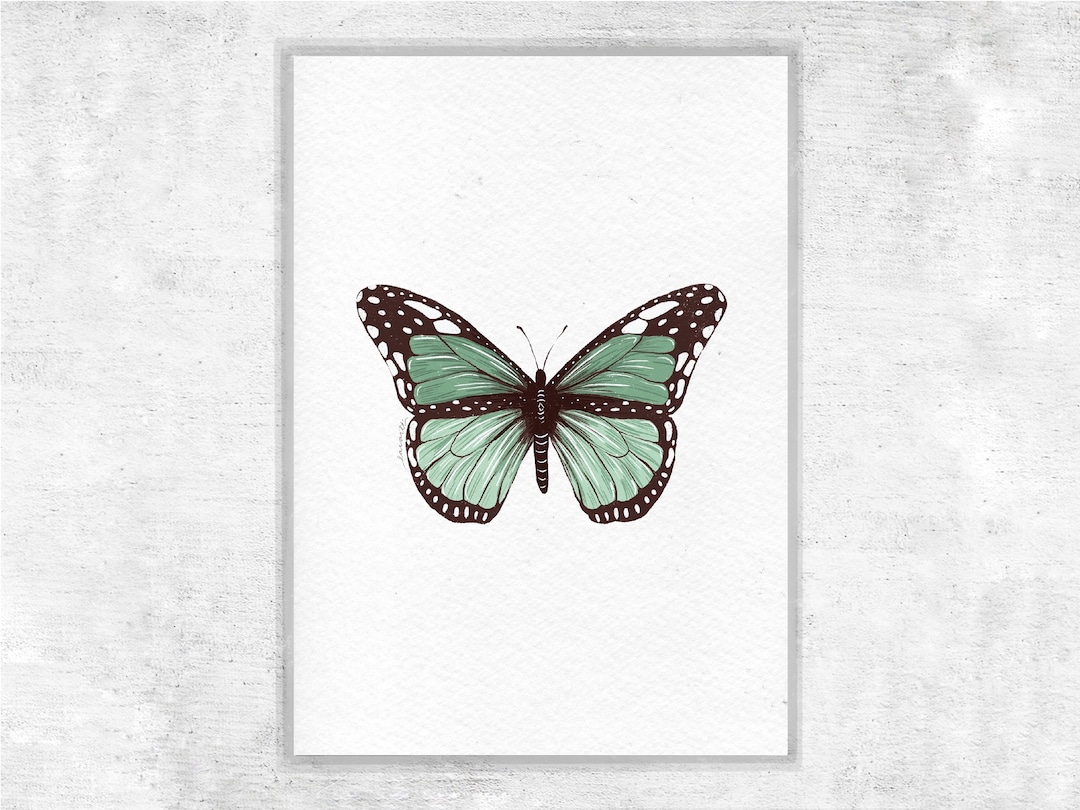 Green Butterfly // Illustrated Sheet Print Format Portrait - Etsy