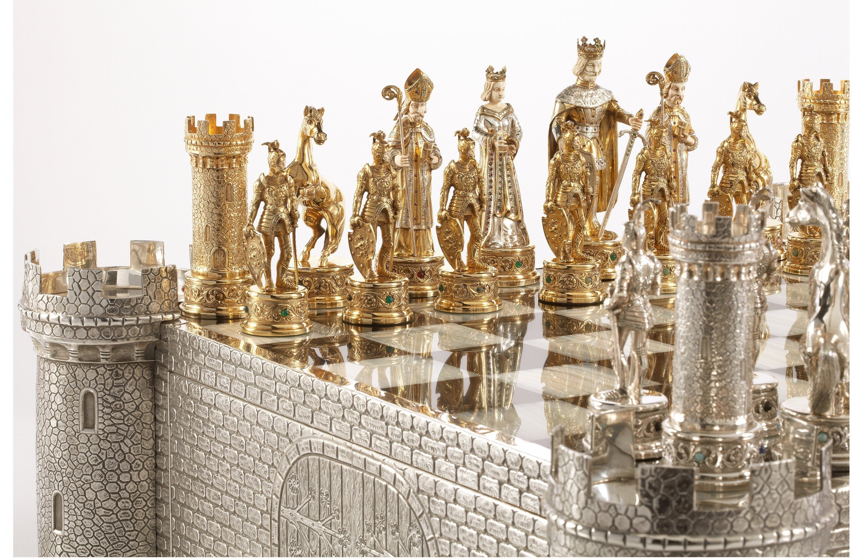 A German Jewel Encrusted Silver and Bone Chess Set. Elegant - Etsy UK