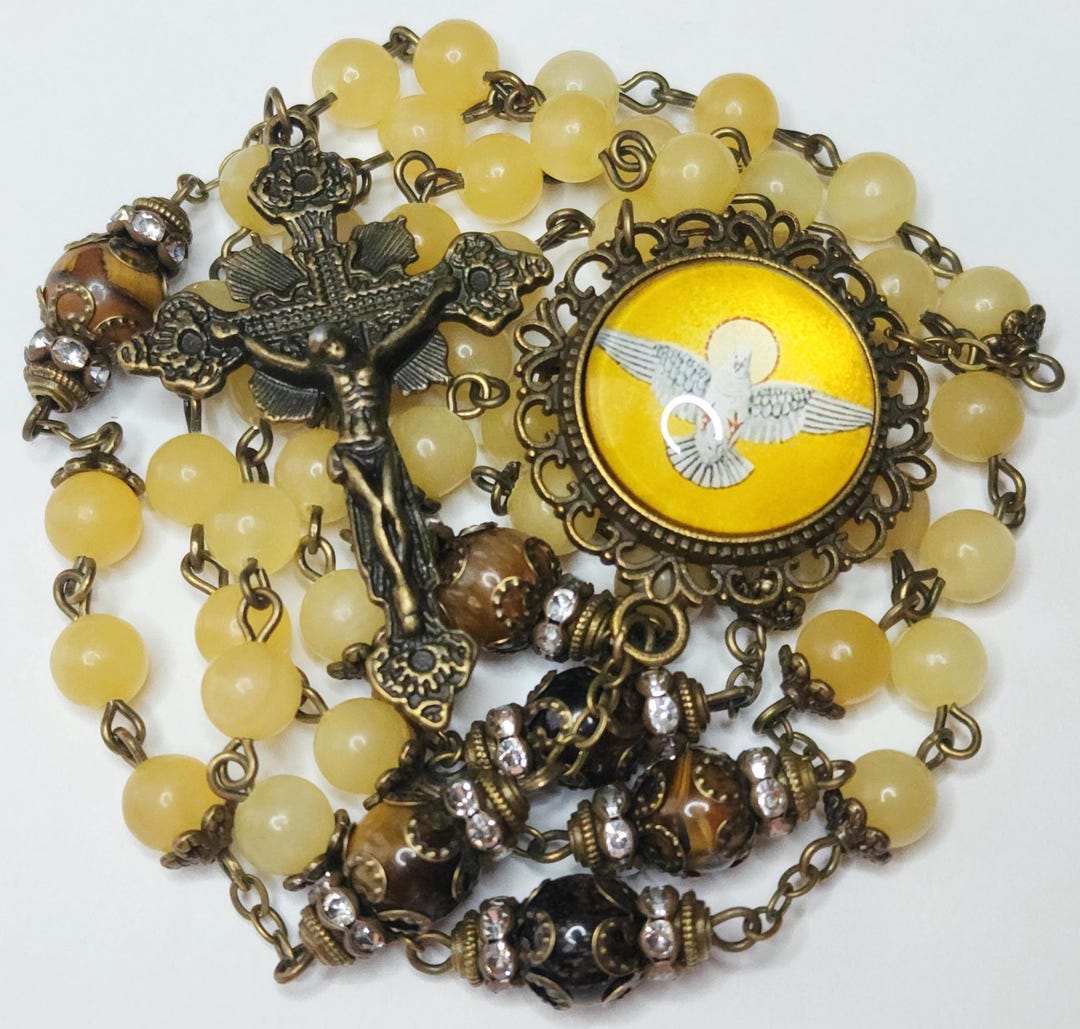 Holy Spirit Catholic Rosary, Holy Ghost Rosary, Yellow Rosary, Bronze ...