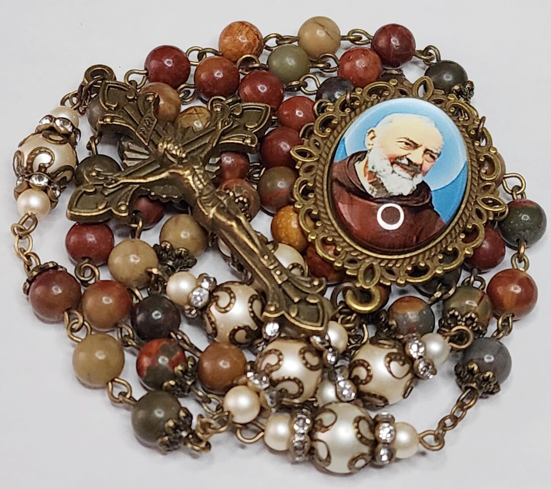Saint Padre Pio Rosary - Picasso Jasper Beads - Personalized - Etsy