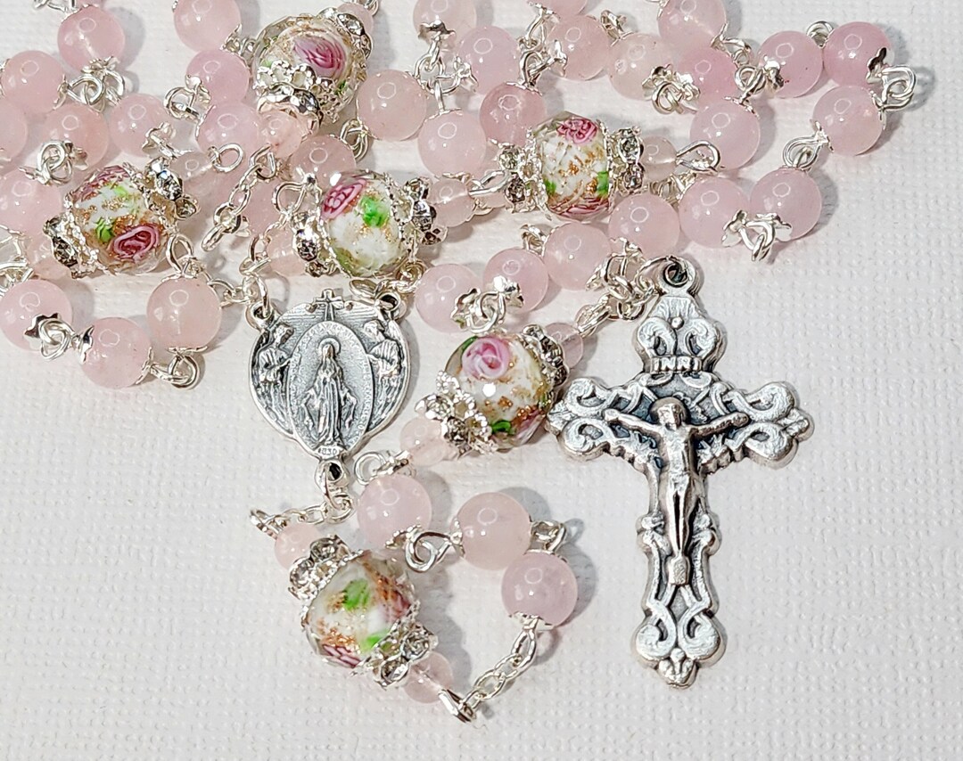 Pink Quartz Catholic Rosary, First Communion, Baptism, RCIA Gift ...