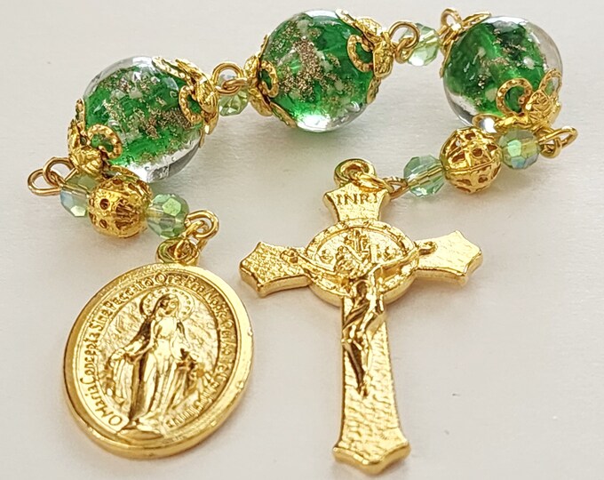 Three Hail Mary Chaplet, Green Gold Large Beads Three Hail Mary Chaplet ...