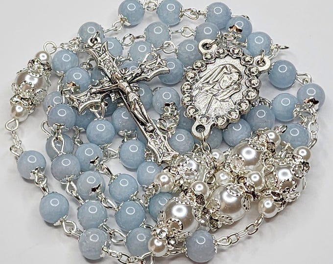 March Birthstone Rosary, Genuine Aquamarine Rosary, Blue Catholic ...