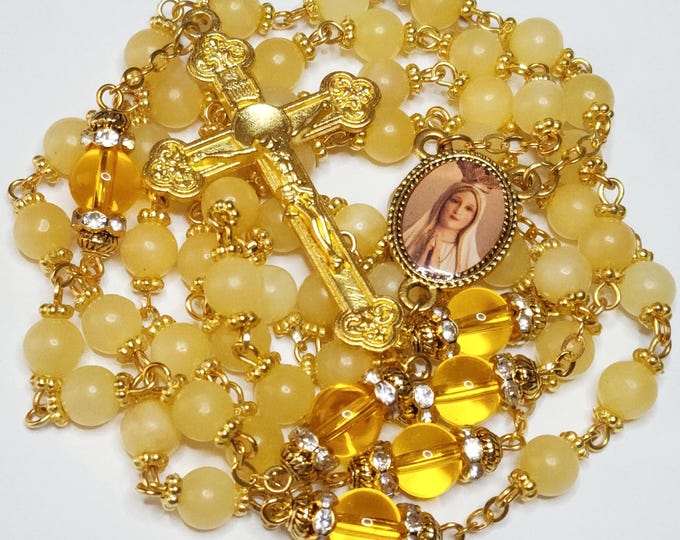 Our Lady of Fatima Rosary: Yellow Jade & Glass Catholic Rosary - Etsy
