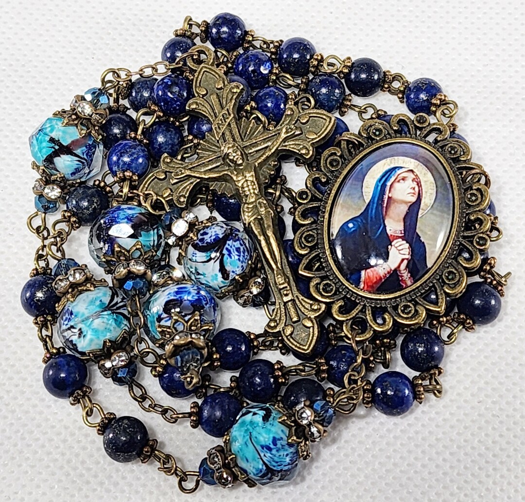Our Lady of Sorrows Catholic Rosary, Genuine Lapis Lazuli, Blue ...