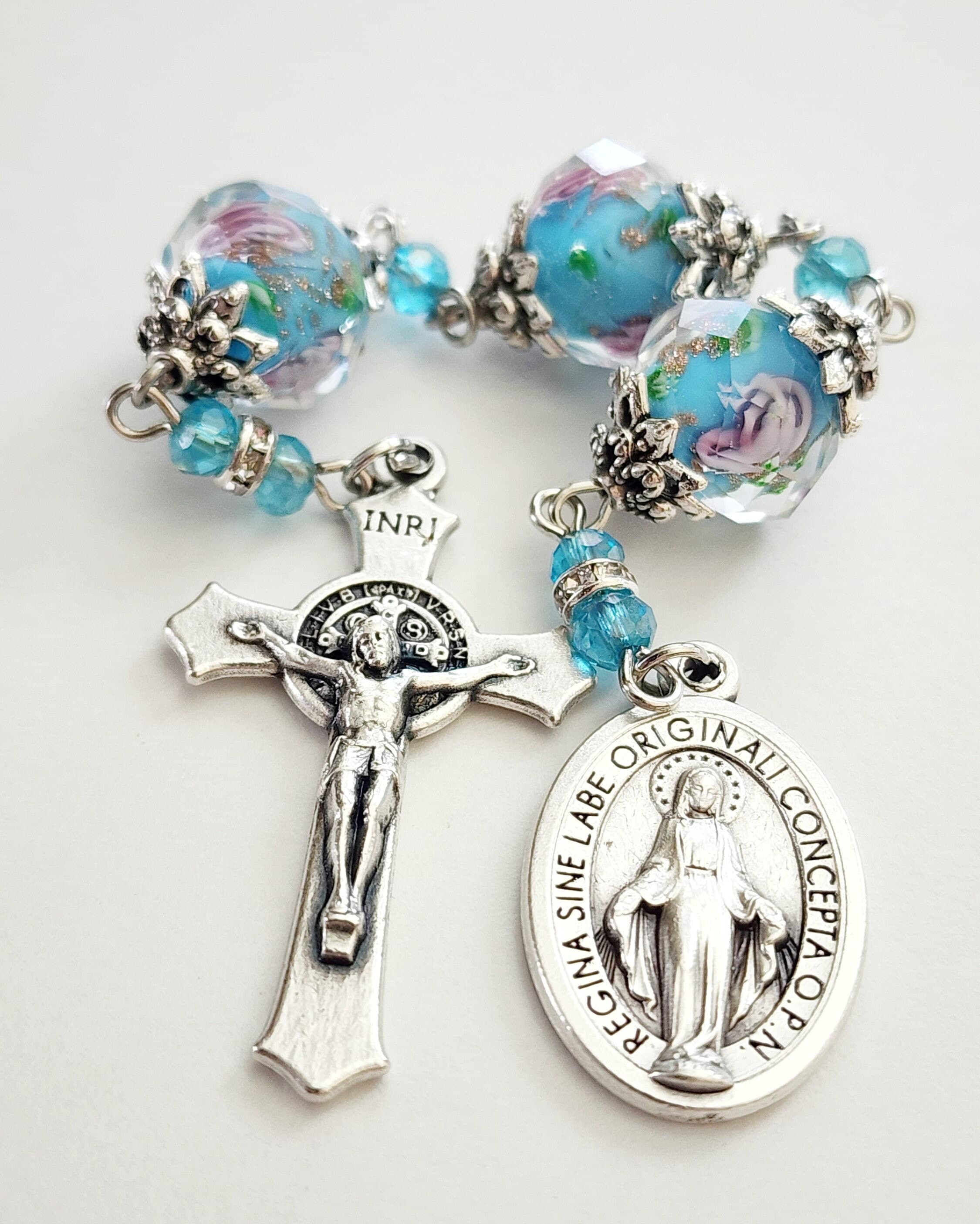 Three Hail Mary Chaplet, Blue Large Beads Three Hail Mary Chaplet ...