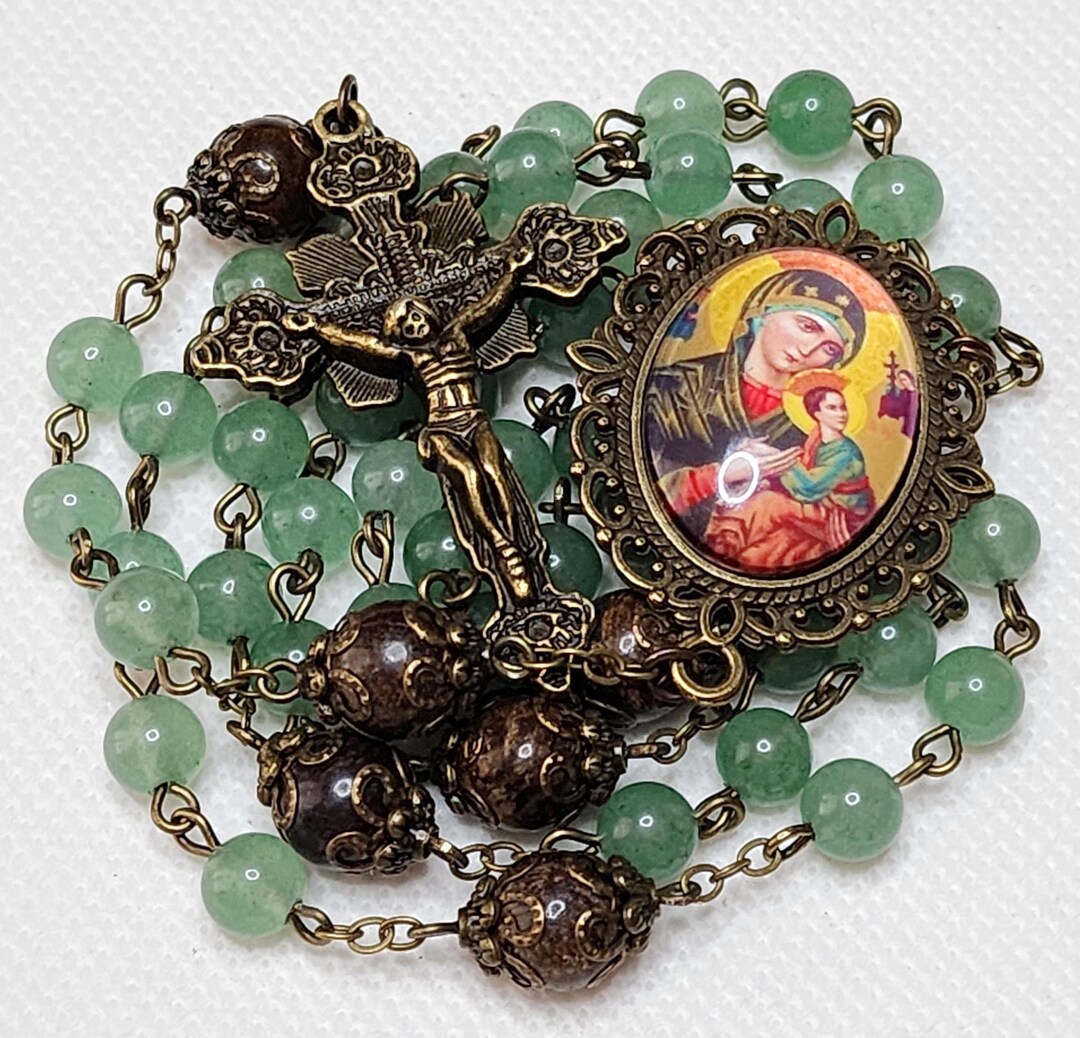 Our Lady of Perpetual Help Rosary, Bronze Green Catholic Rosary ...