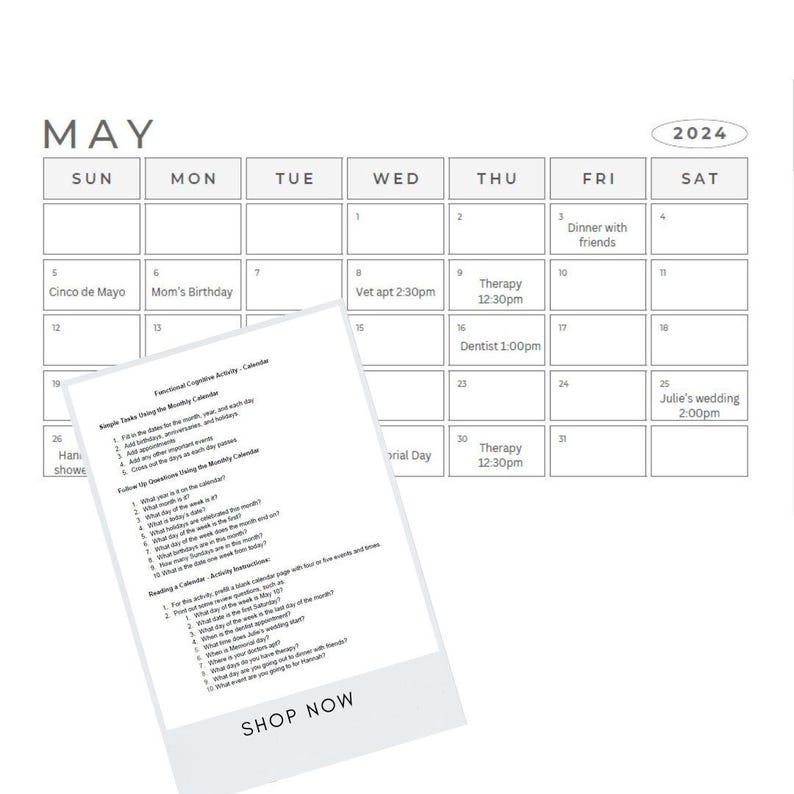 Cognitive Activity - Calendar - Etsy