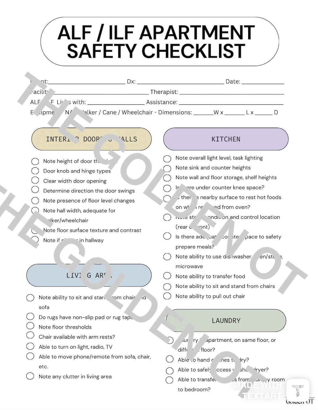 ALF / ILF Apartment Safety Checklist - Etsy