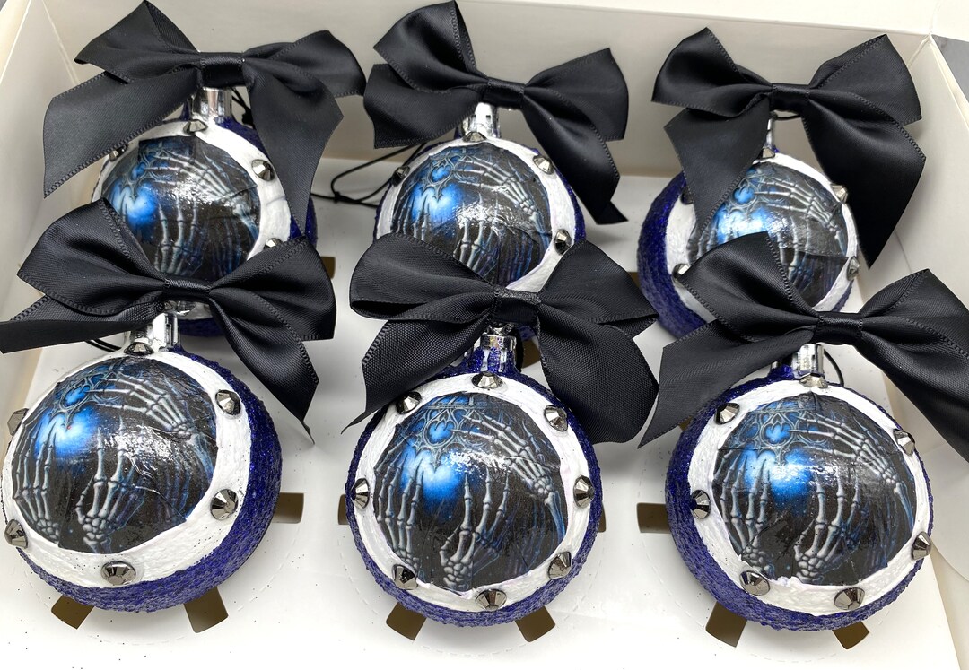 Gothic Midnight Blue Skeleton Hands 6cm Baubles pack of 6 Ready Now ...
