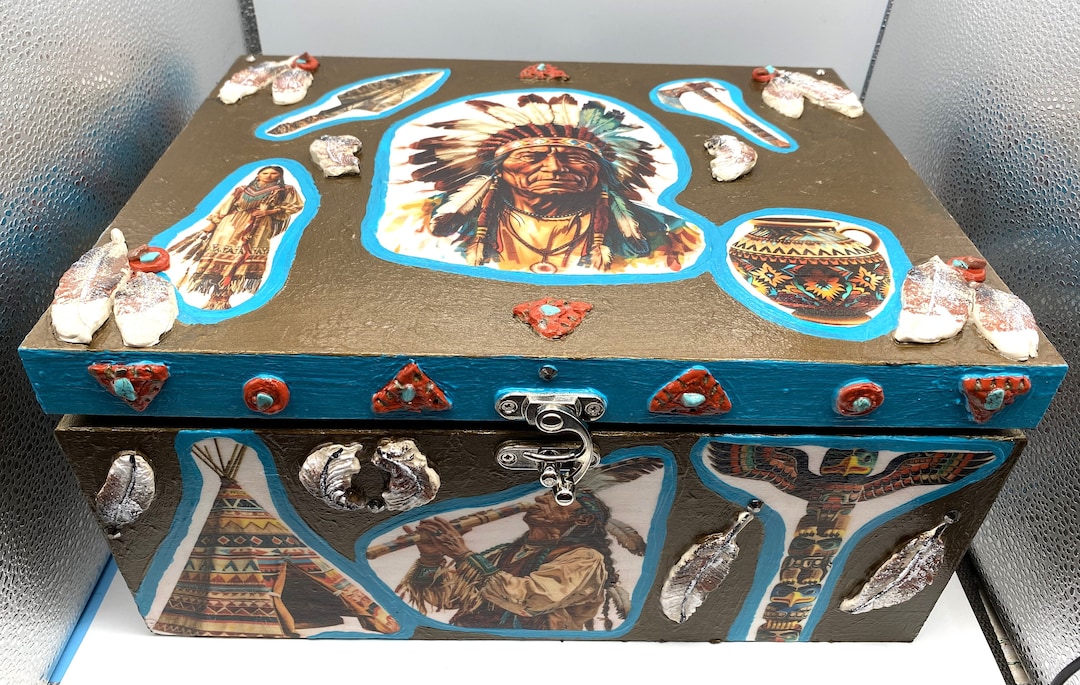 Native American Inspired Designs XXL Rectangular Wooden Keepsake ...