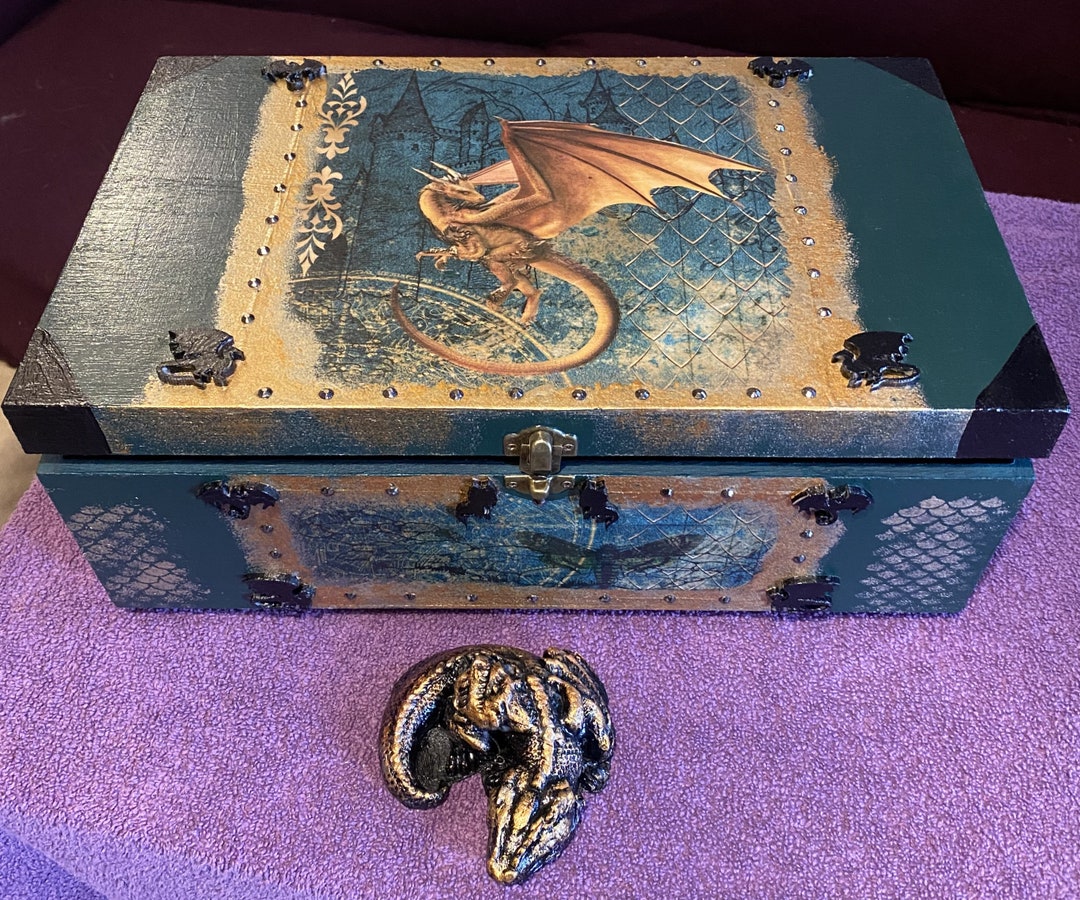 Dragon Decoupaged XL Wooden Storage Chest With Clay Painted Dragon ...