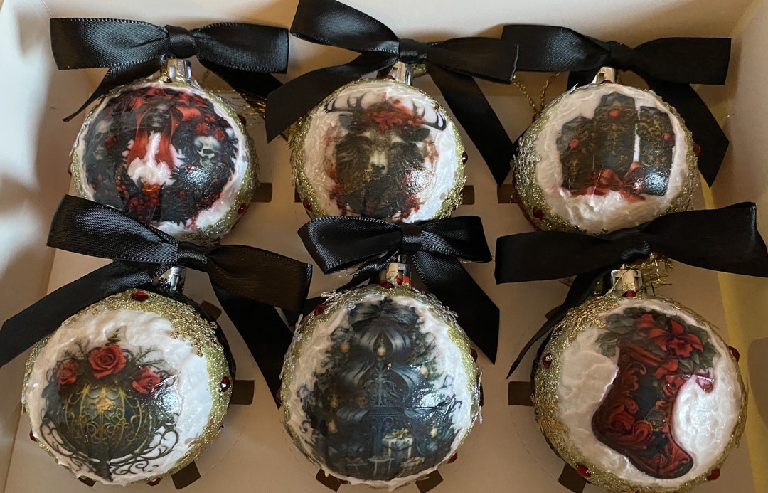 Gothic Black and Red Goth/hexmas Decoupage Designed Baubles Version 3 ...