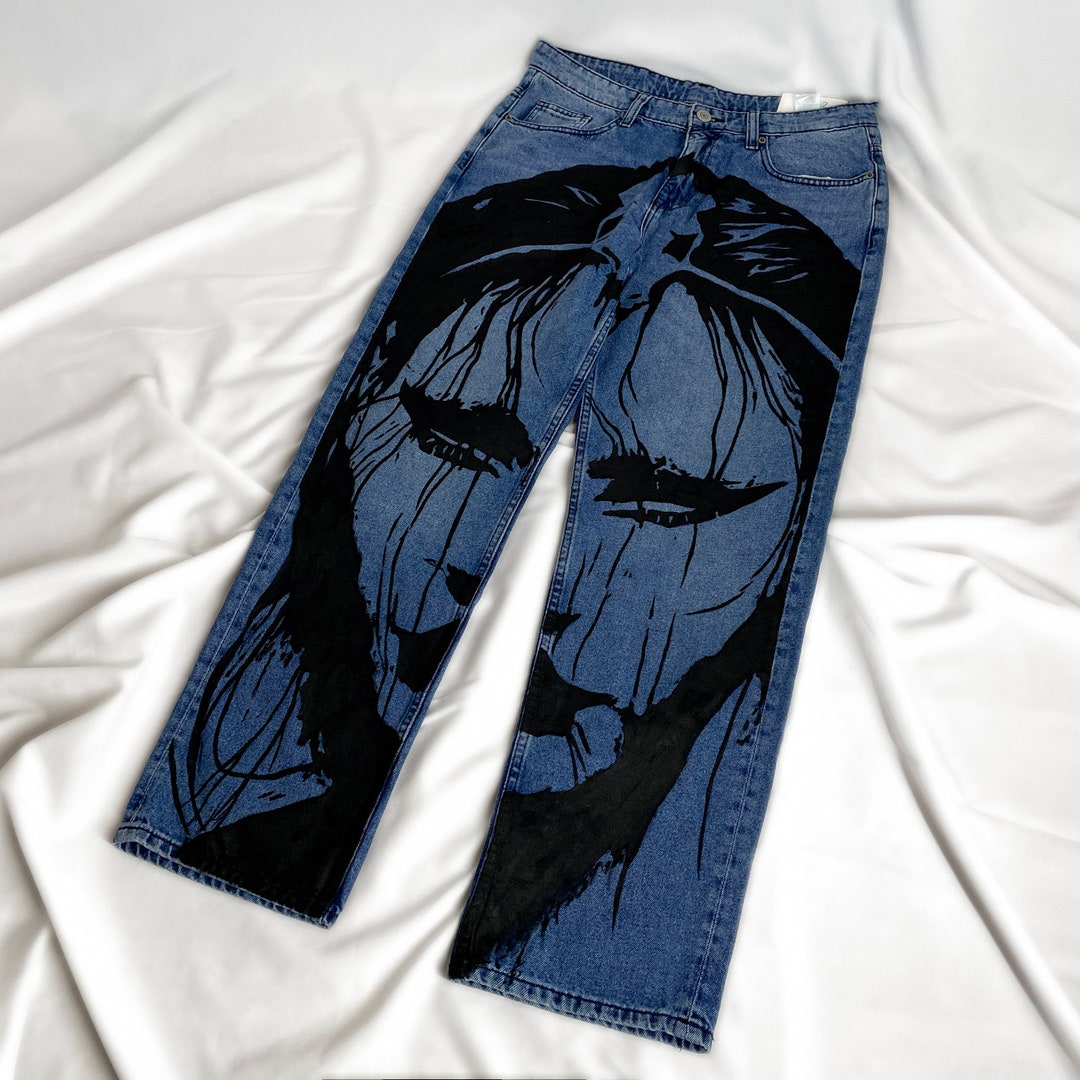 Grunge Y2K Jeans: Skeleton Bone Pattern, Horror Streetwear - Etsy