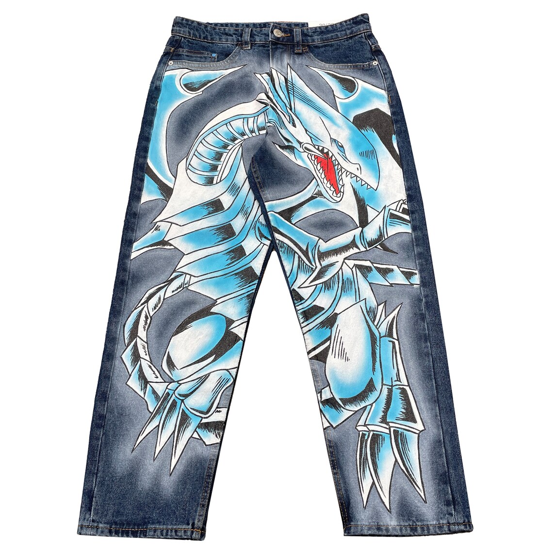 Blue Anime Jeans Manga Denim Y2k Style Baggy Fit Swag Streetwear W30/32 ...