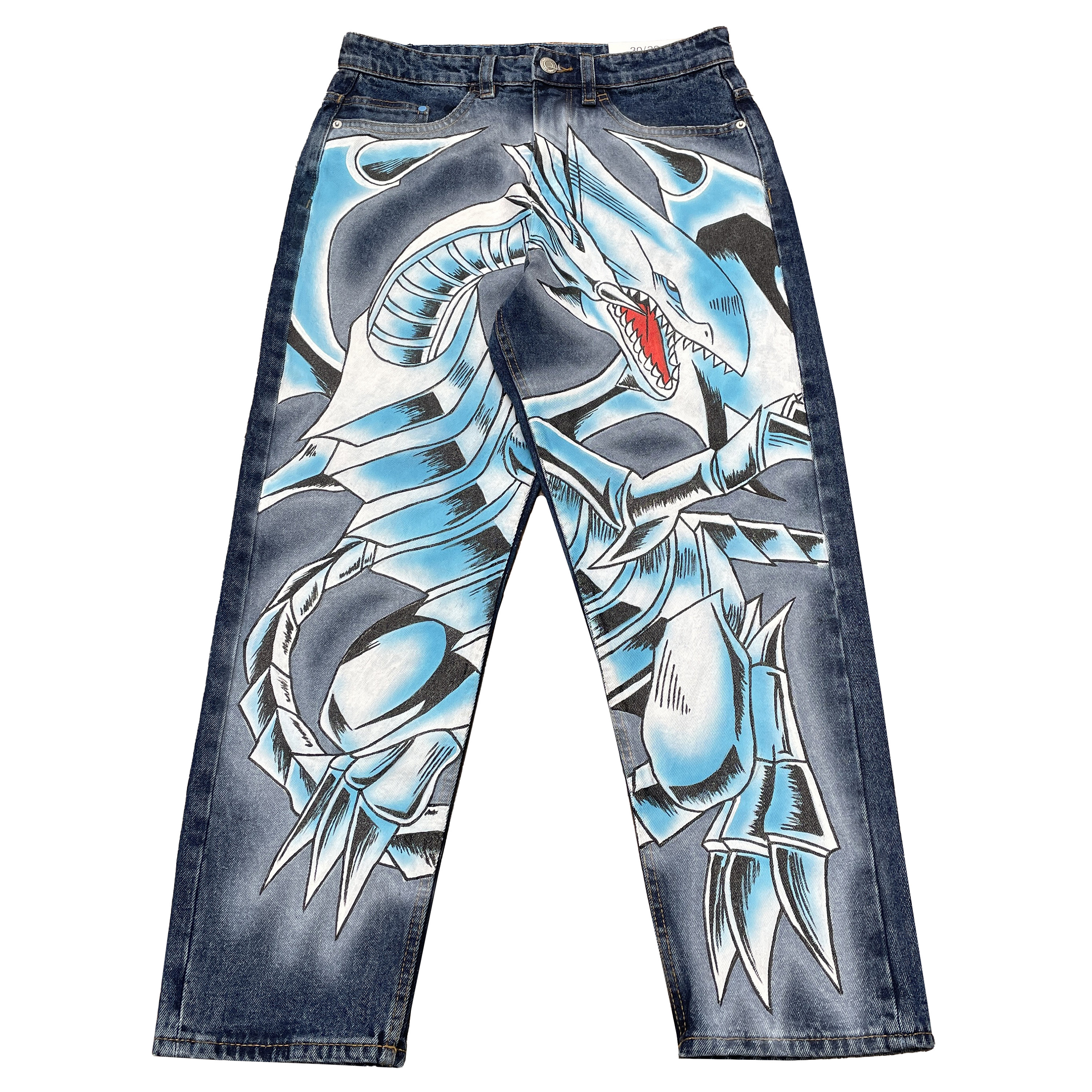 Blue Anime Jeans Manga Denim Y2k Style Baggy Fit Swag Streetwear W30/32 ...