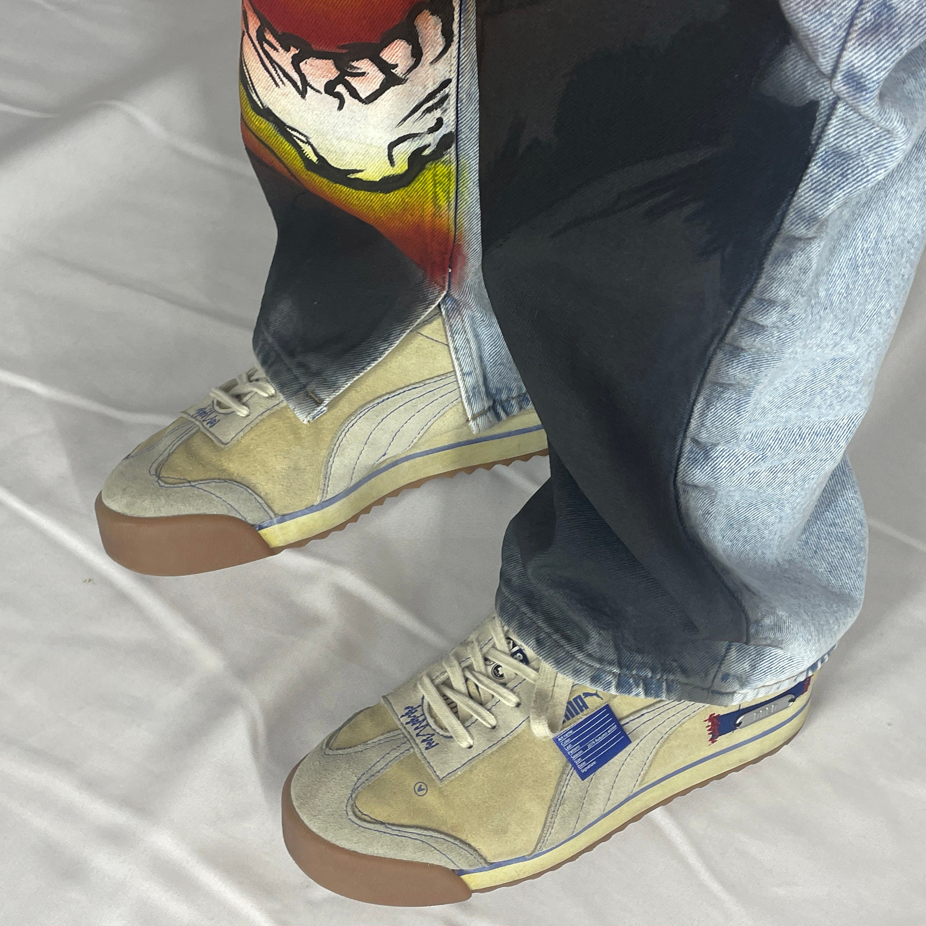 Blue Custom Jeans With Pattern Vintage Cartoon Style Denim Y2k Style ...