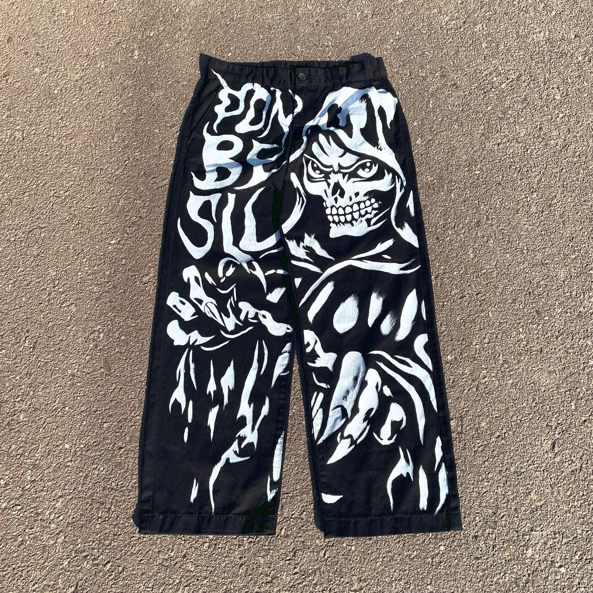 Grunge Jeans With Pattern Skeleton Bone Mens Fashion Y2k Style Vintage ...