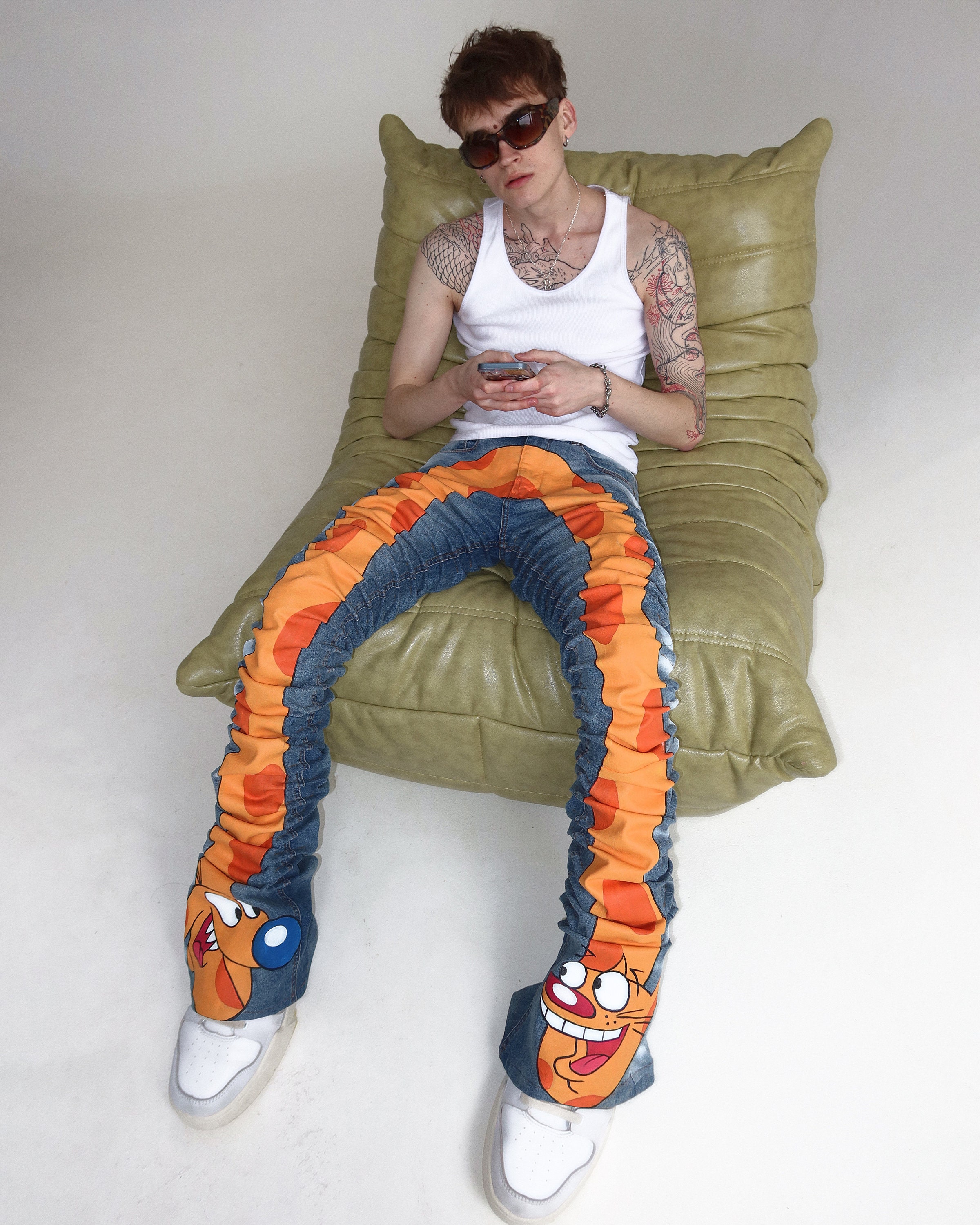 Custom Anime Cartoon Jeans: Stacked Flared Denim, W30 - Etsy