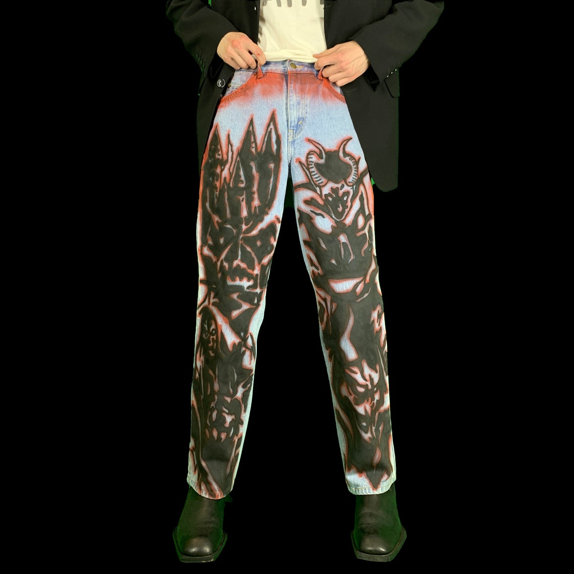 Horror Vintage Custom Blue Jeans Demon Death Blood Red Gothic - Etsy