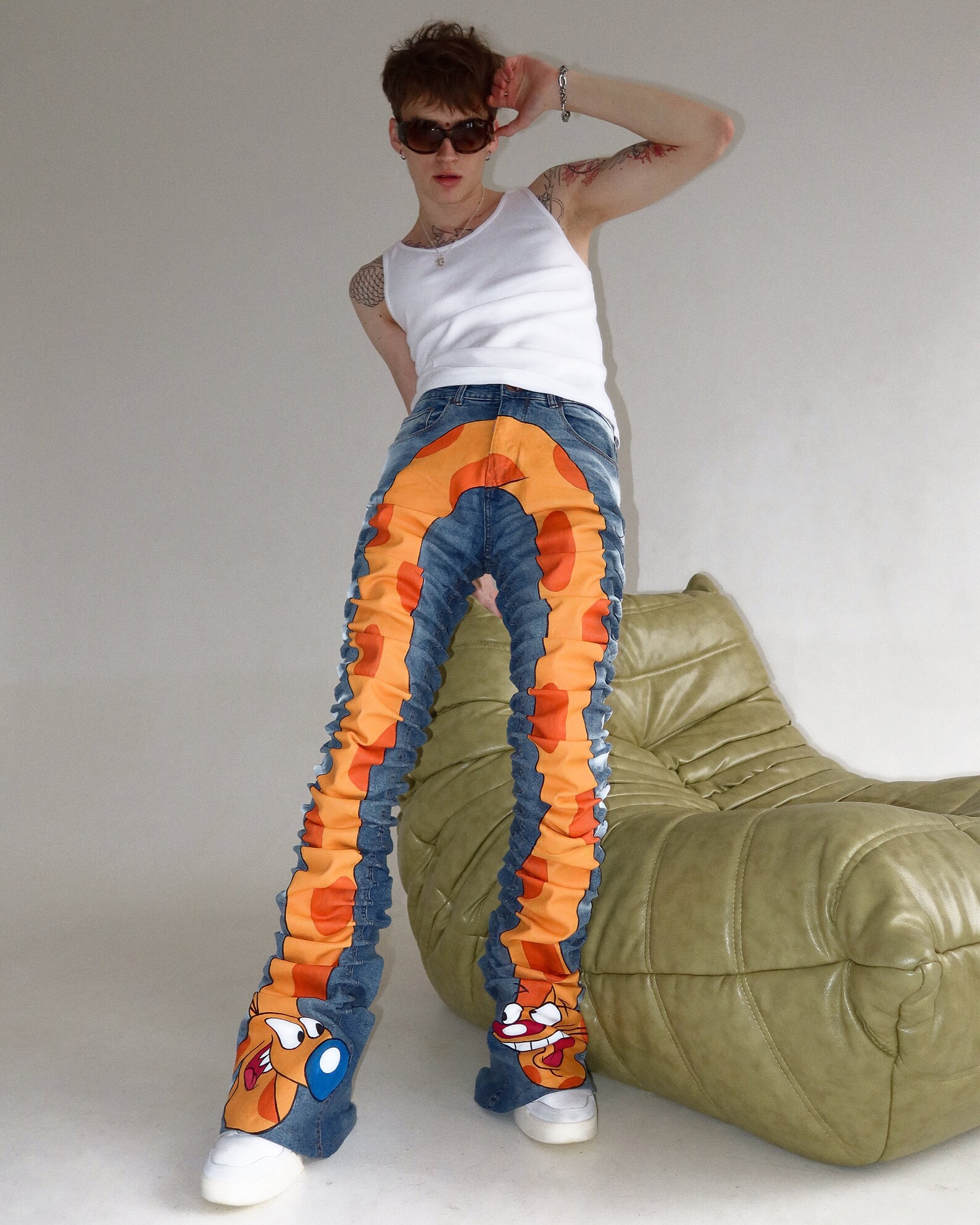 Custom Anime Cartoon Jeans: Stacked Flared Denim, W30 - Etsy