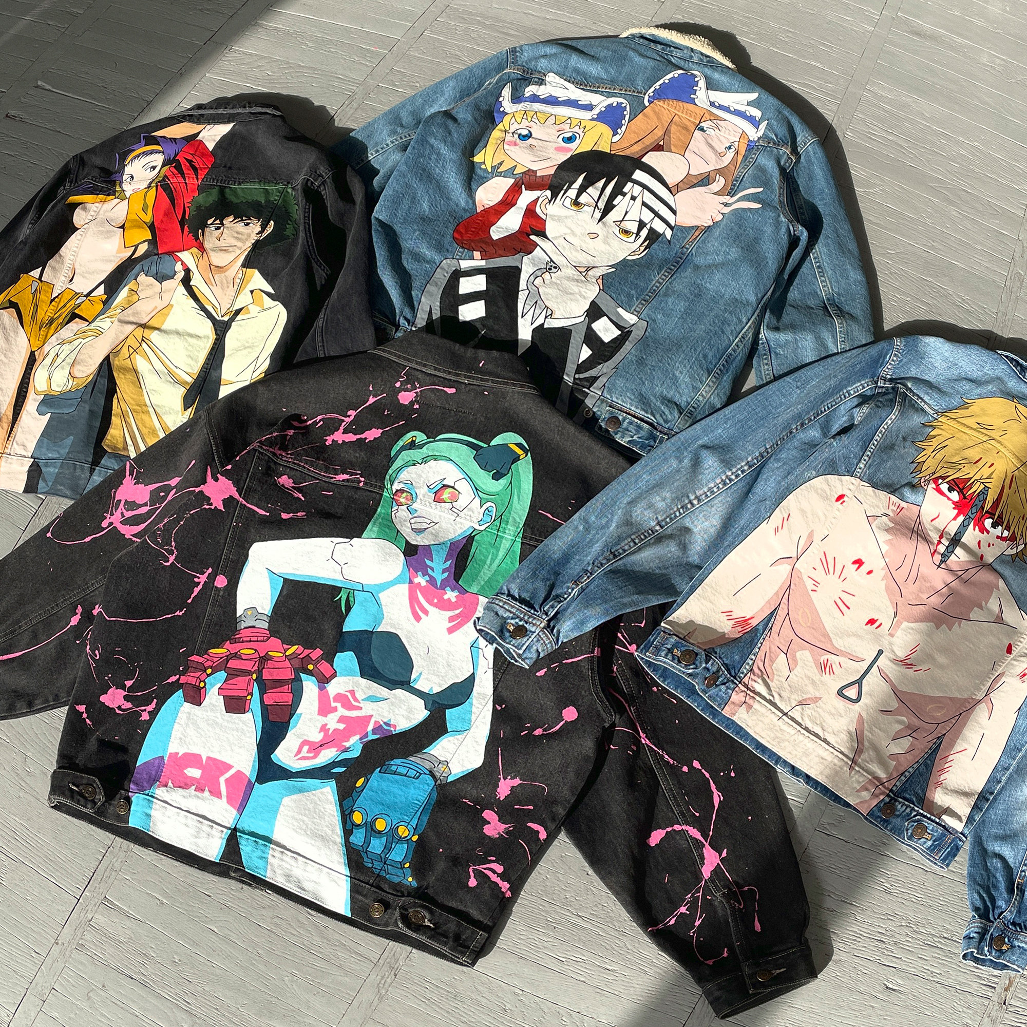 Black Denim Anime Jacket Overshirt Y2k Style Baggy Fit Swag Streetwear ...