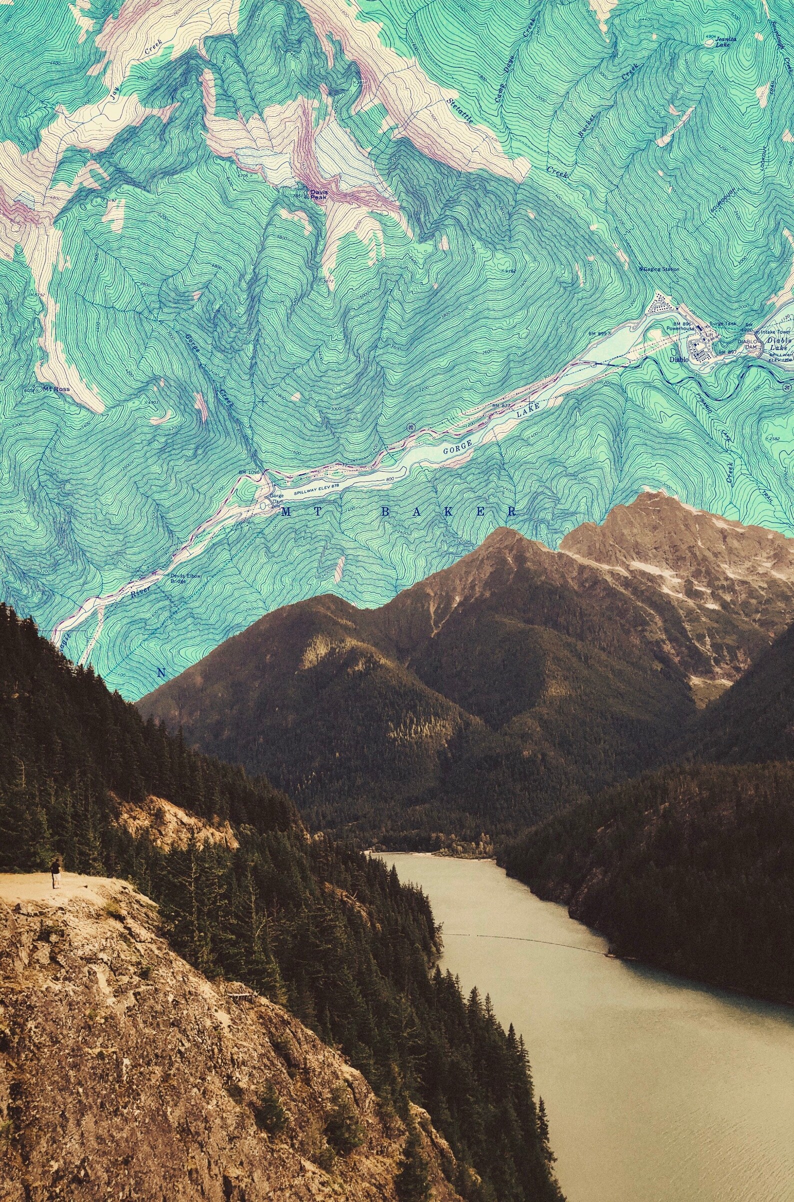 Diablo Lake + Vintage Map (18x24/matte) - Etsy