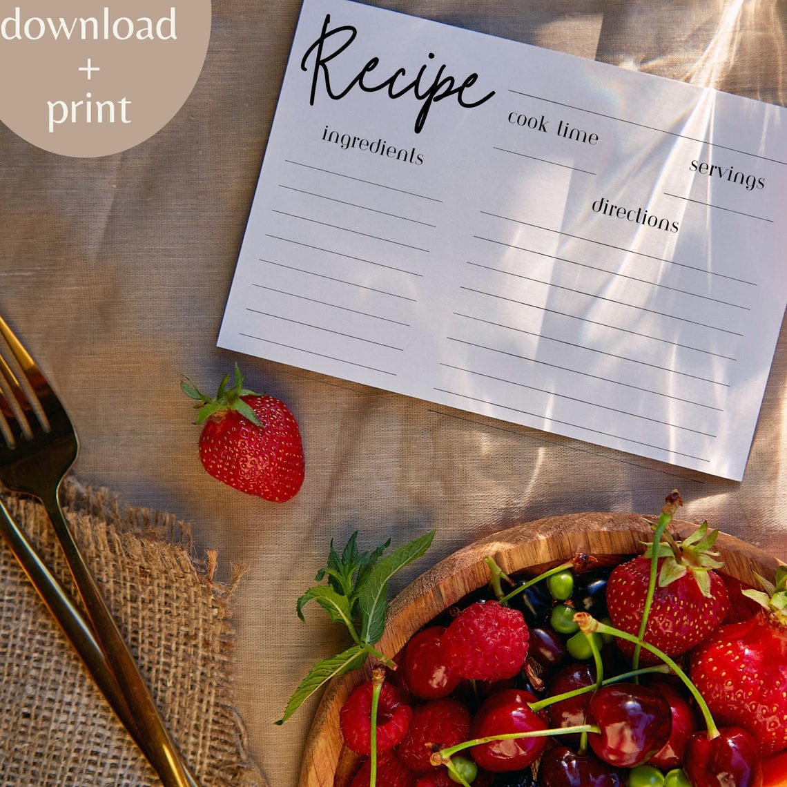 Printable Recipe Card, Personalized Recipe Card, Blank Recipe Card ...