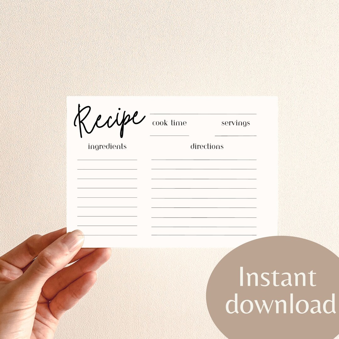 Printable Recipe Card, Personalized Recipe Card, Blank Recipe Card ...