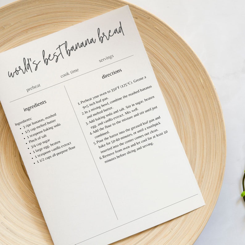 Editable Printable Recipe Template, Minimal Recipe Template, Simple ...