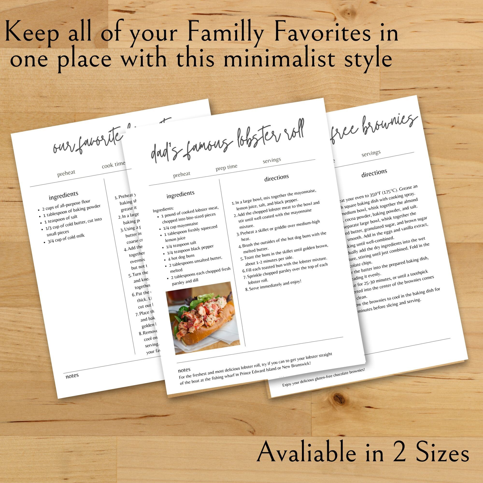 Editable Printable Recipe Template, Minimal Recipe Template, Simple ...