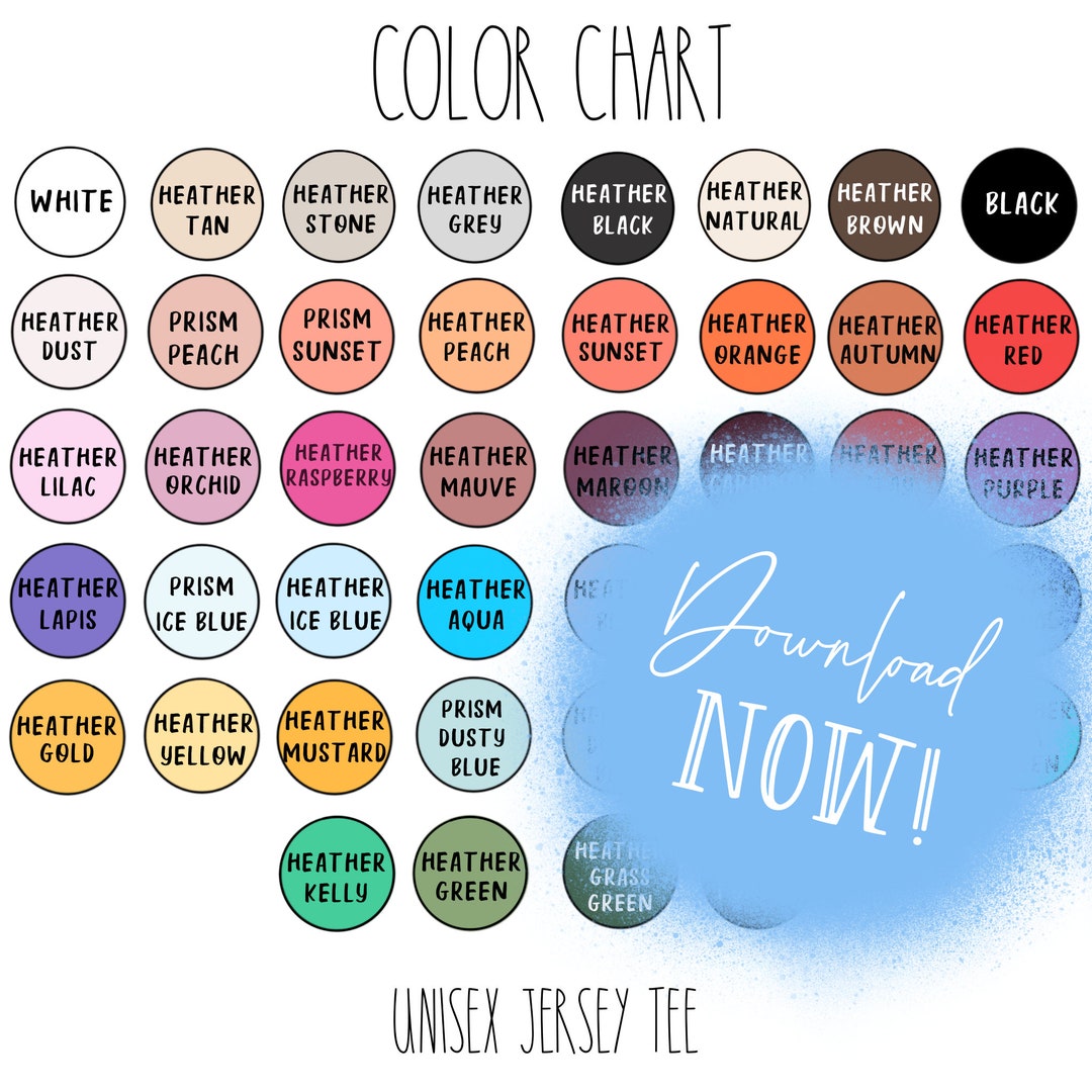 Bella Canvas 3001 Unisex Jersey Tee Color Chart - Etsy