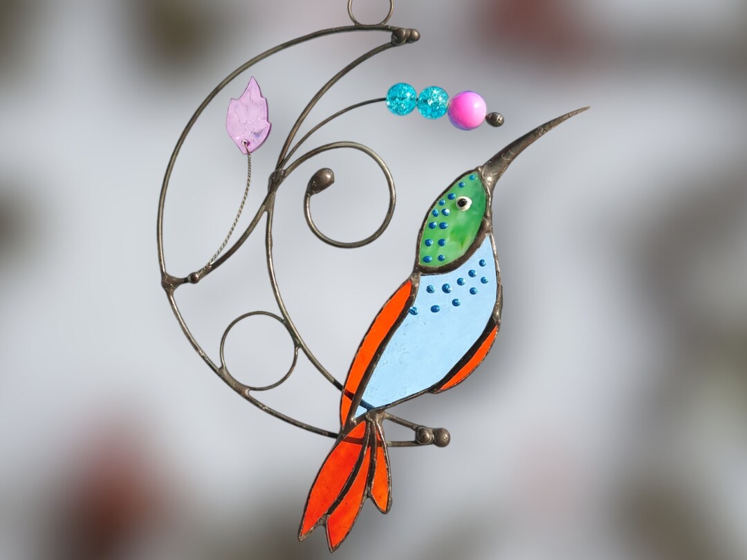 Stained Glass Hummingbird Moon Suncatcher – Symbolic Valentine Gift ...