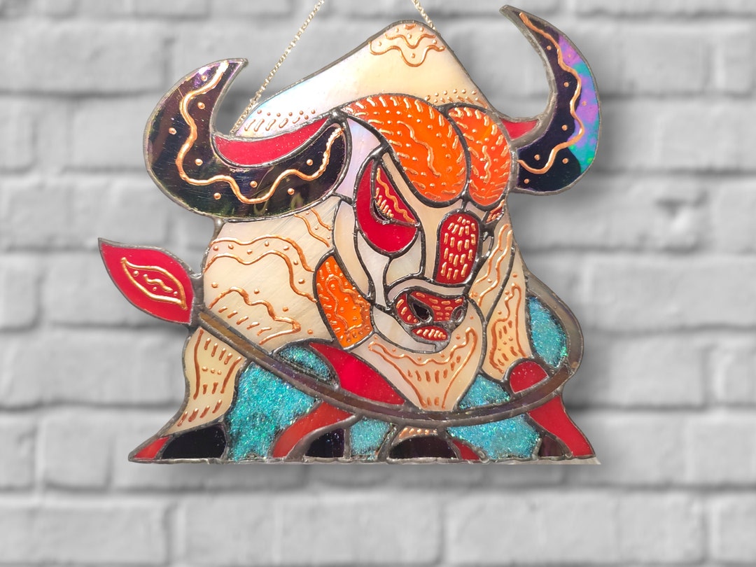 Bull Buffalo Stained Glass Masterpiece Gift for Her, Personalized St ...