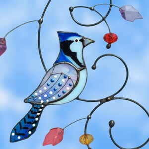 Handmade Stained Glass Blue Jay Window Decor Perfect Gift for Father - Etsy
