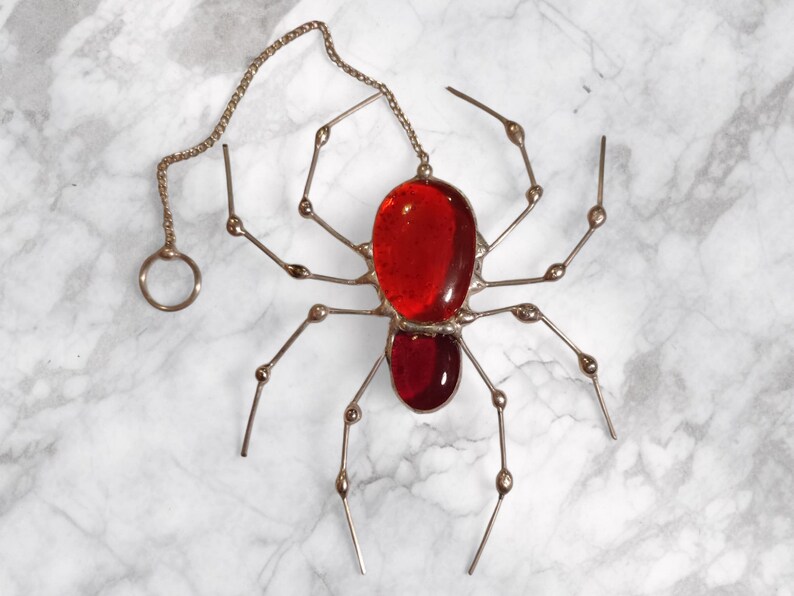 Red Smooth Stained Glass Spider Suncatcher – romantic gift, Gift for ...