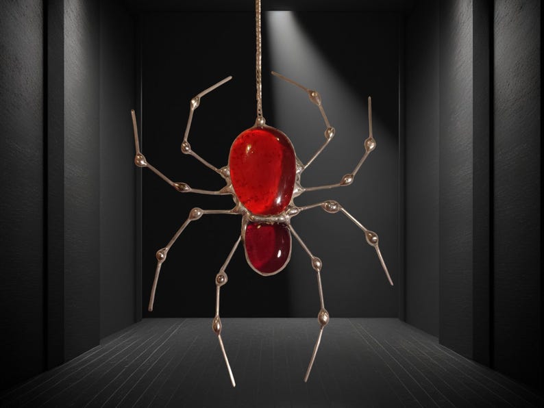 Red Smooth Stained Glass Spider Suncatcher – Romantic Gift, Gift for ...
