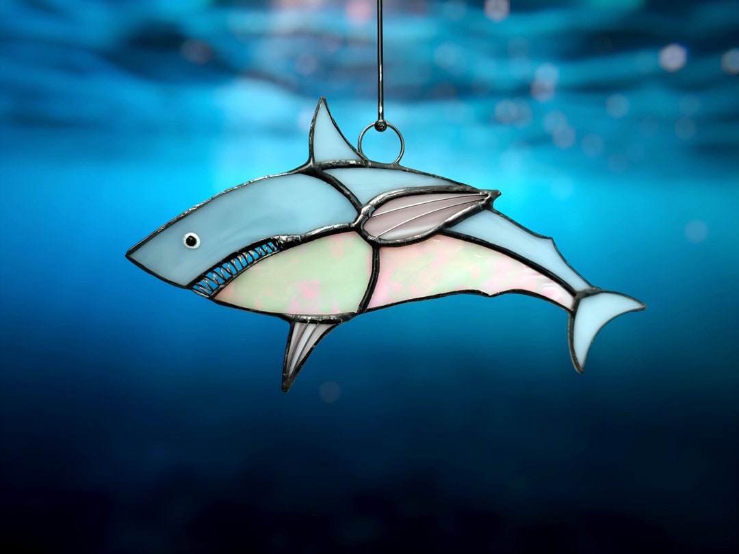 Great White Shark Decor Stained Glass Suncatcher Shark Wall - Etsy
